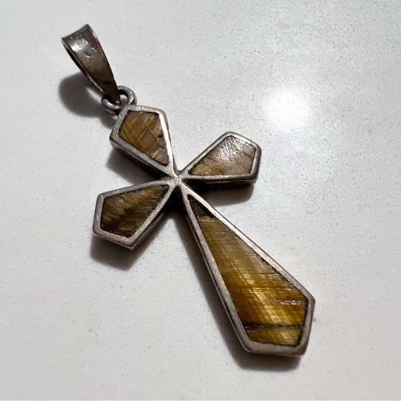 Vintage | Jewelry | Vintage Sterling Silver Tigers Eye Cross Pendant ...